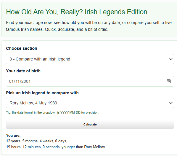 Age Calculator vs 5 Irish Sports Icons - Gaelic Drills